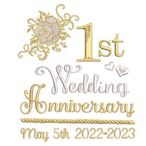 1st Wedding Anniversary, Wedding Monogram Frame, Hearts, Rose, Machine ...