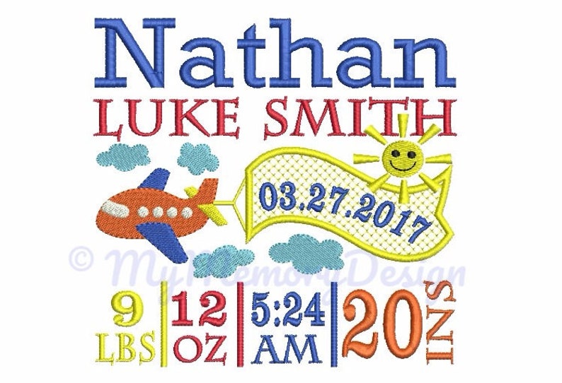 Birth Announcement Template Embroidery Design Baby Boy Etsy