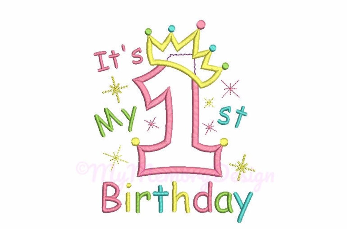 Birthday Applique - Birthday Embroidery Design - 1st Birthday Baby Girl ...
