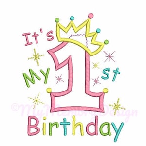 Birthday Applique - Birthday Embroidery Design - 1st Birthday Baby Girl ...