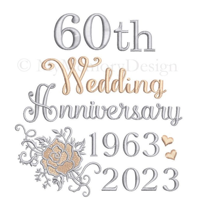 60th Wedding Anniversary Embroidery Design Template Design - Etsy