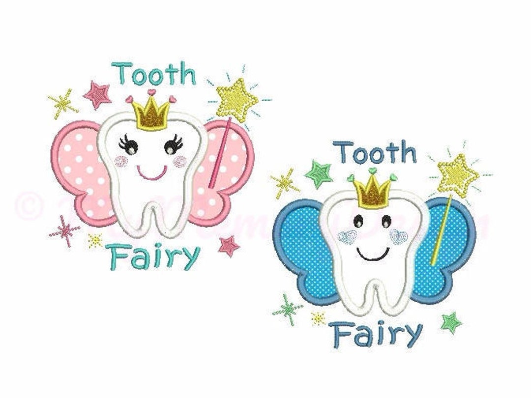 Set of 2 - Tooth Fairy Embroidery Design - Tooth Applique - Machine ...