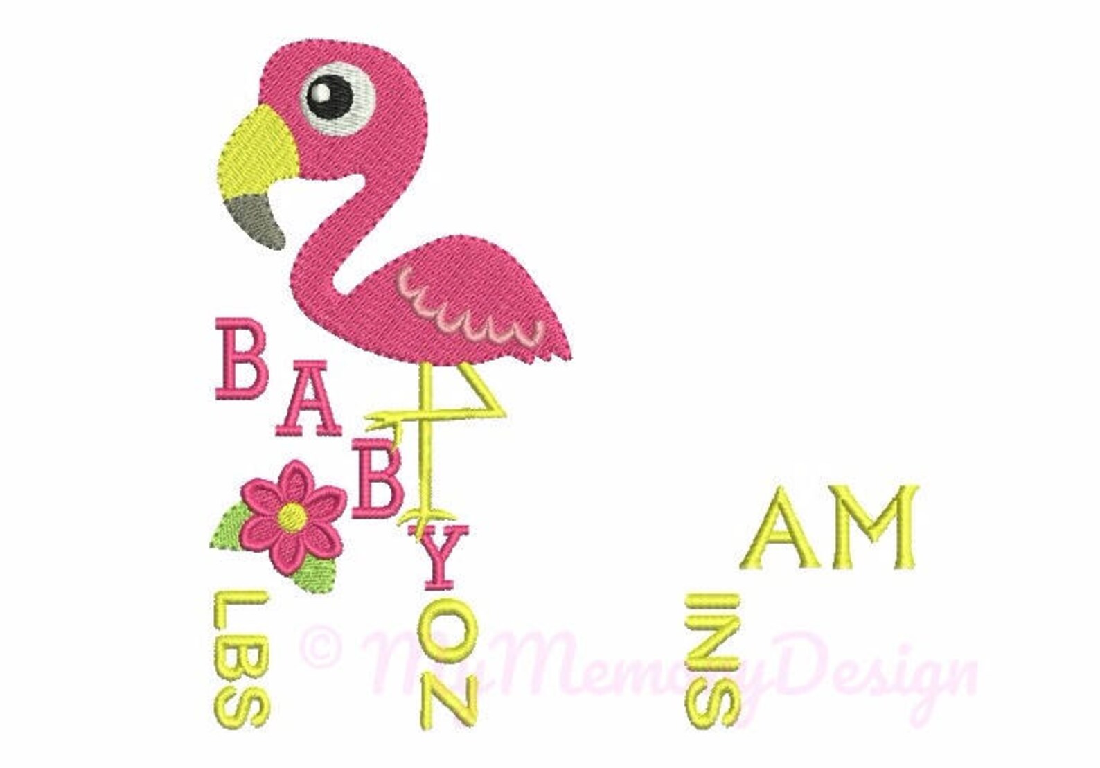 Flamingo Embroidery, Baby Embroidery, Birth Announcement Embroidery ...