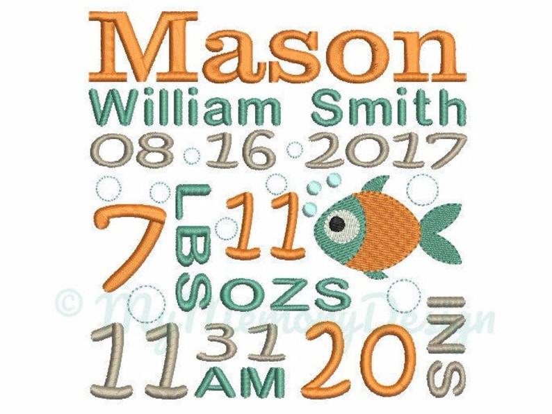 Fish Birth Announcement Embroidery Design Birth Template - Etsy