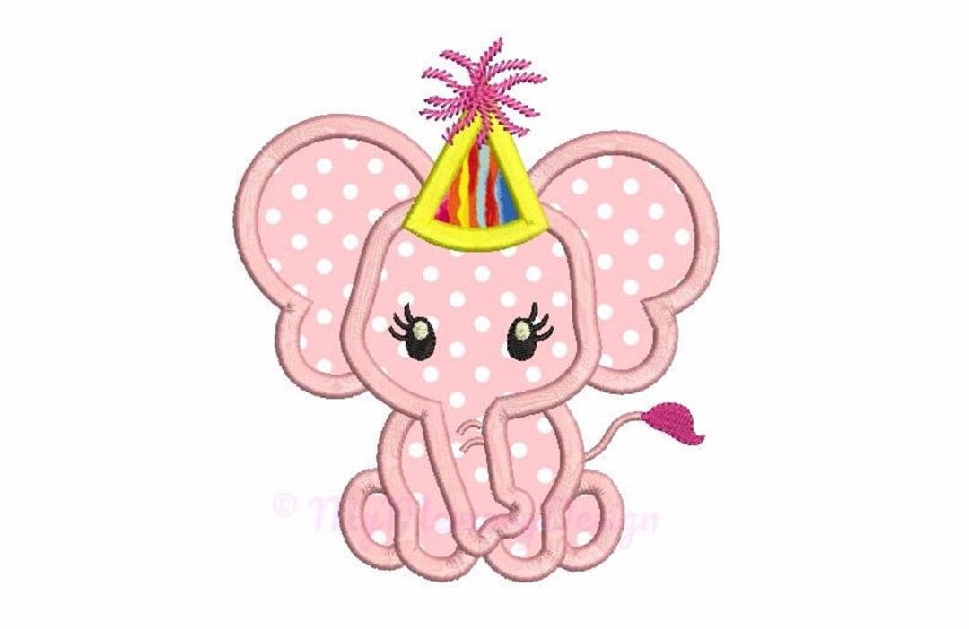 Baby Elephant Machine Embroidery Design, Cute Birthday Elephant ...