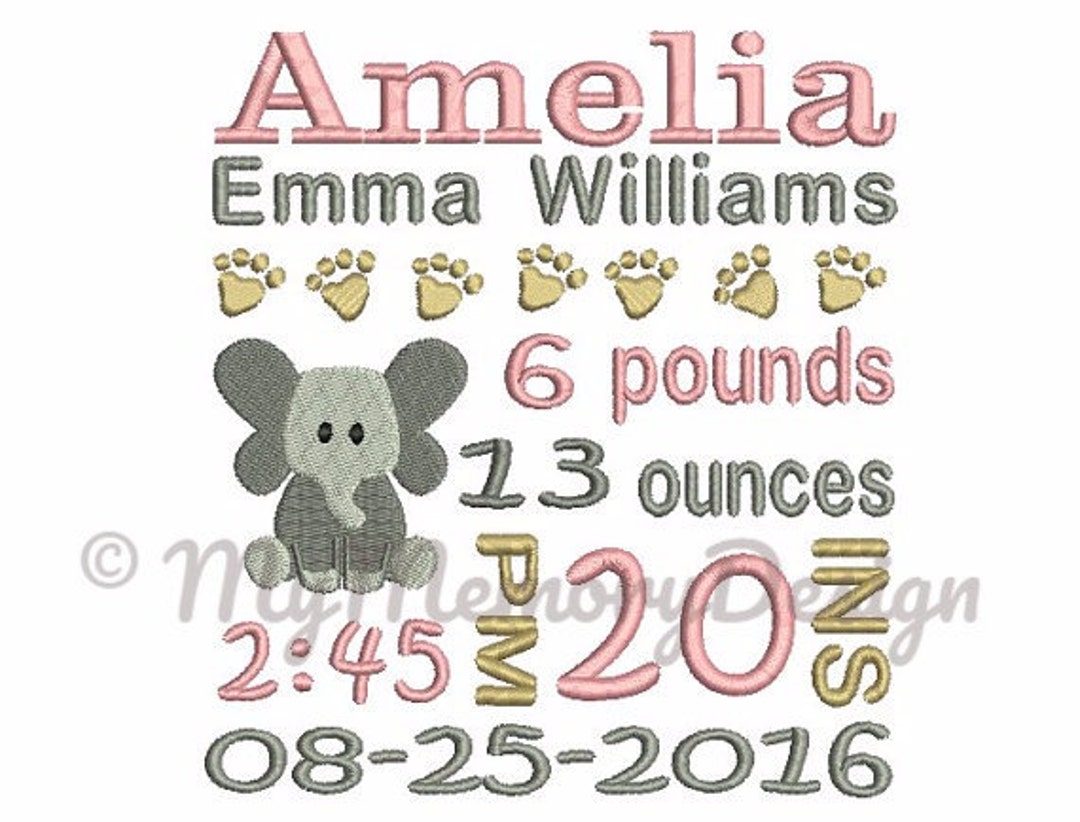 Elephant Personalized Digitizing Birth Announcement Subway Art ...