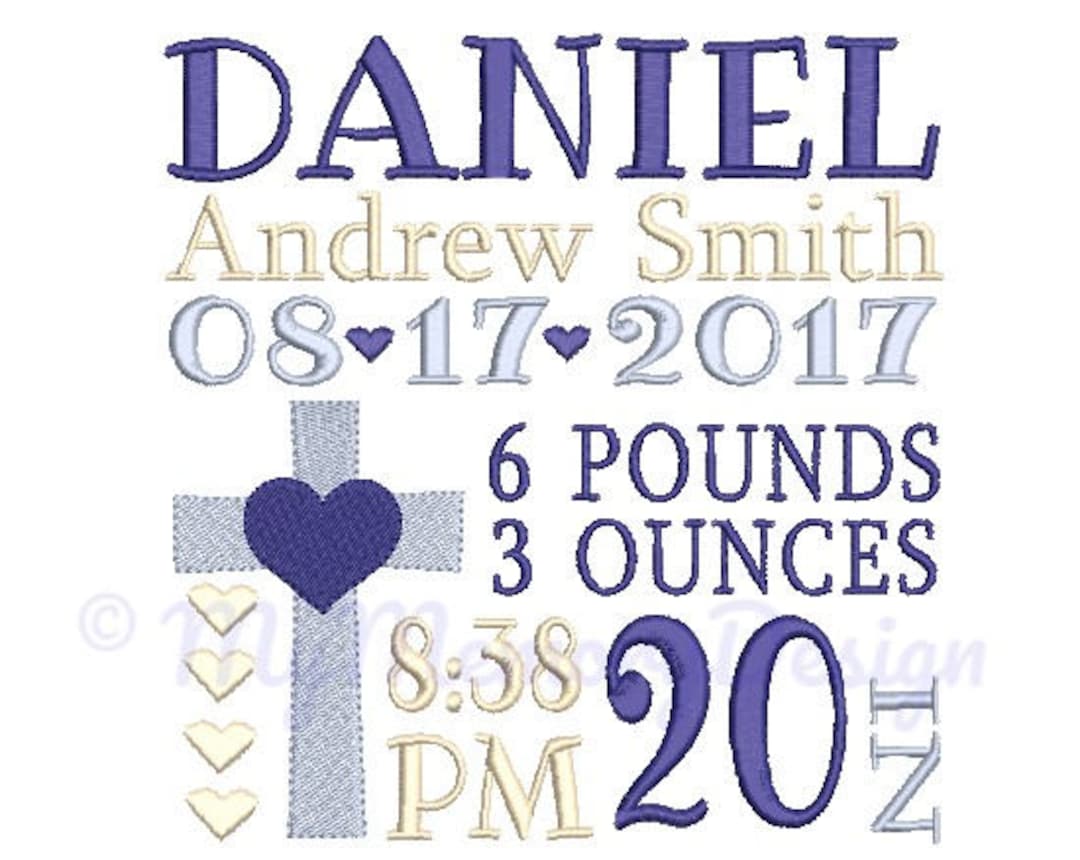 Cross Birth Announcement Embroidery Design - Birth Template Machine ...