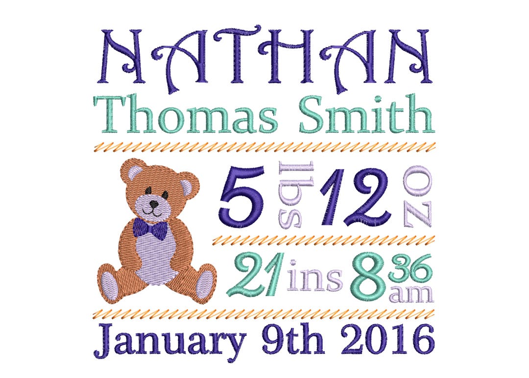 Embroidery Design - Custom Personalized Birth Announcement Embroidery ...