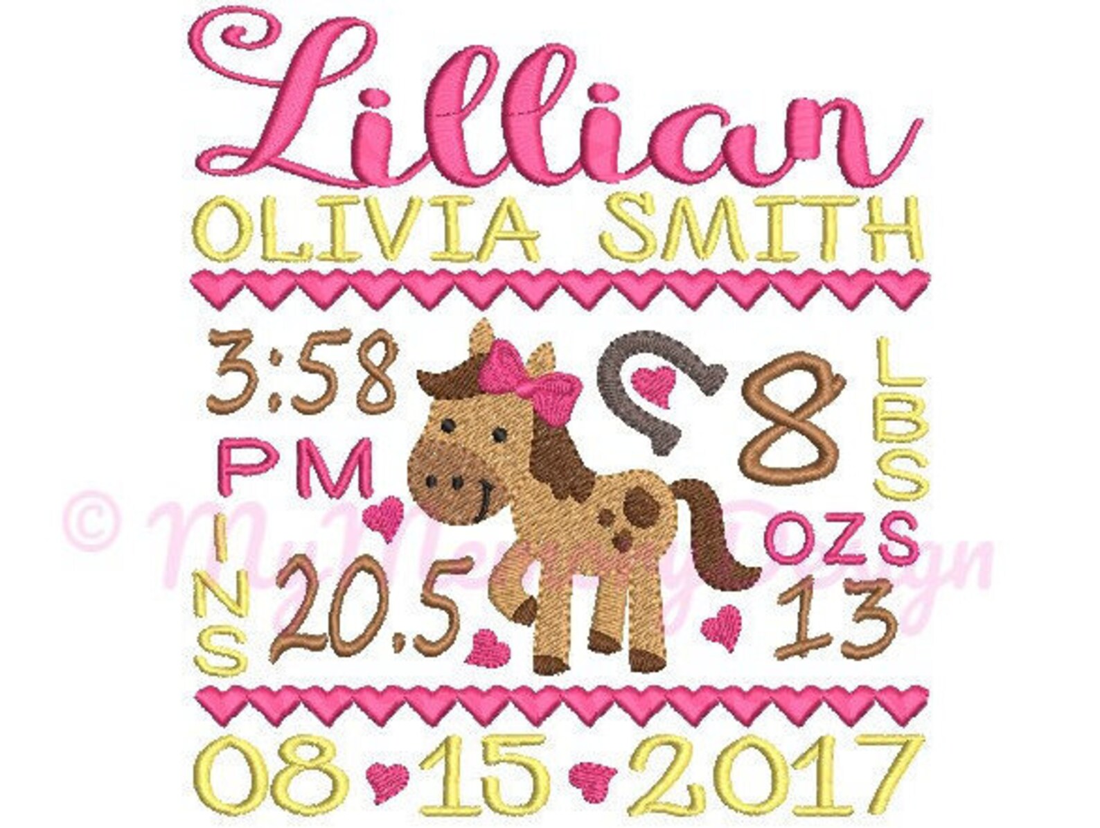 Girl Horse Birth Announcement Embroidery Design Baby Subway - Etsy