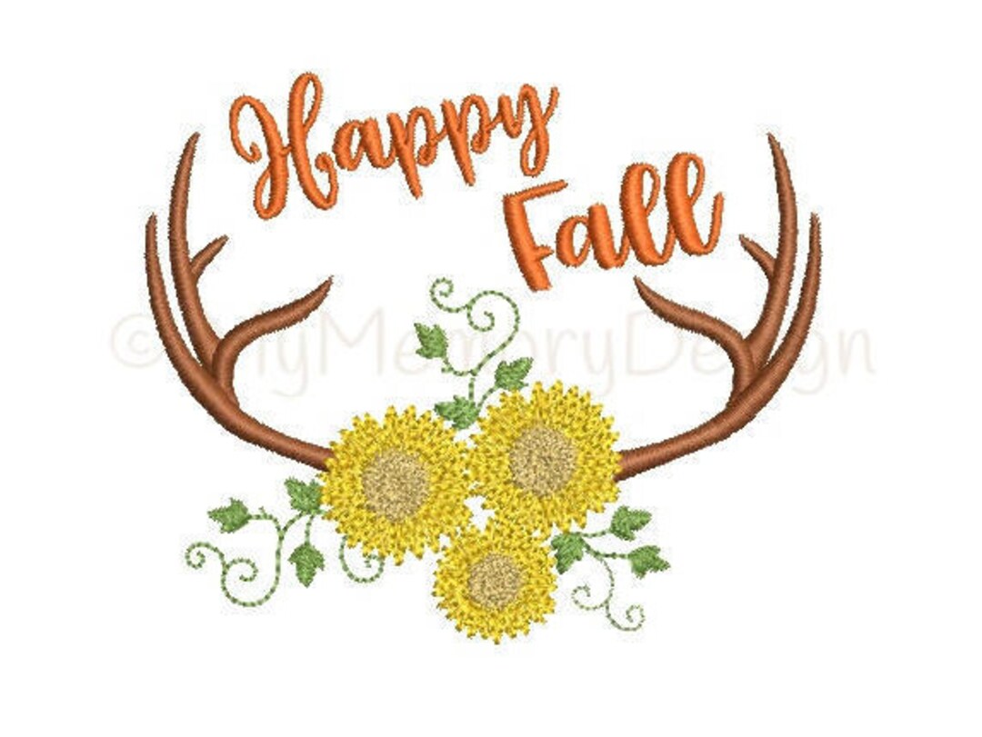 Happy Fall Embroidery Design - Fall Embroidery - Antler Embroidery ...
