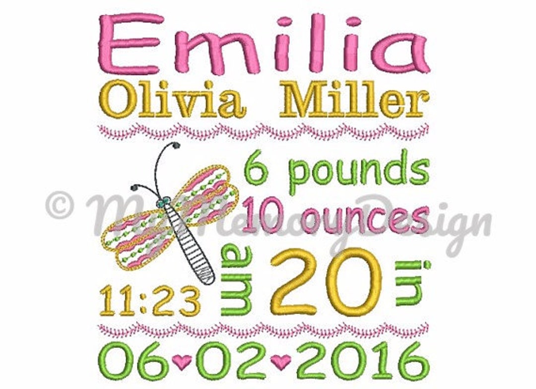 Birth Template Embroidery Design - Baby Embroidery - Birth Announcement ...