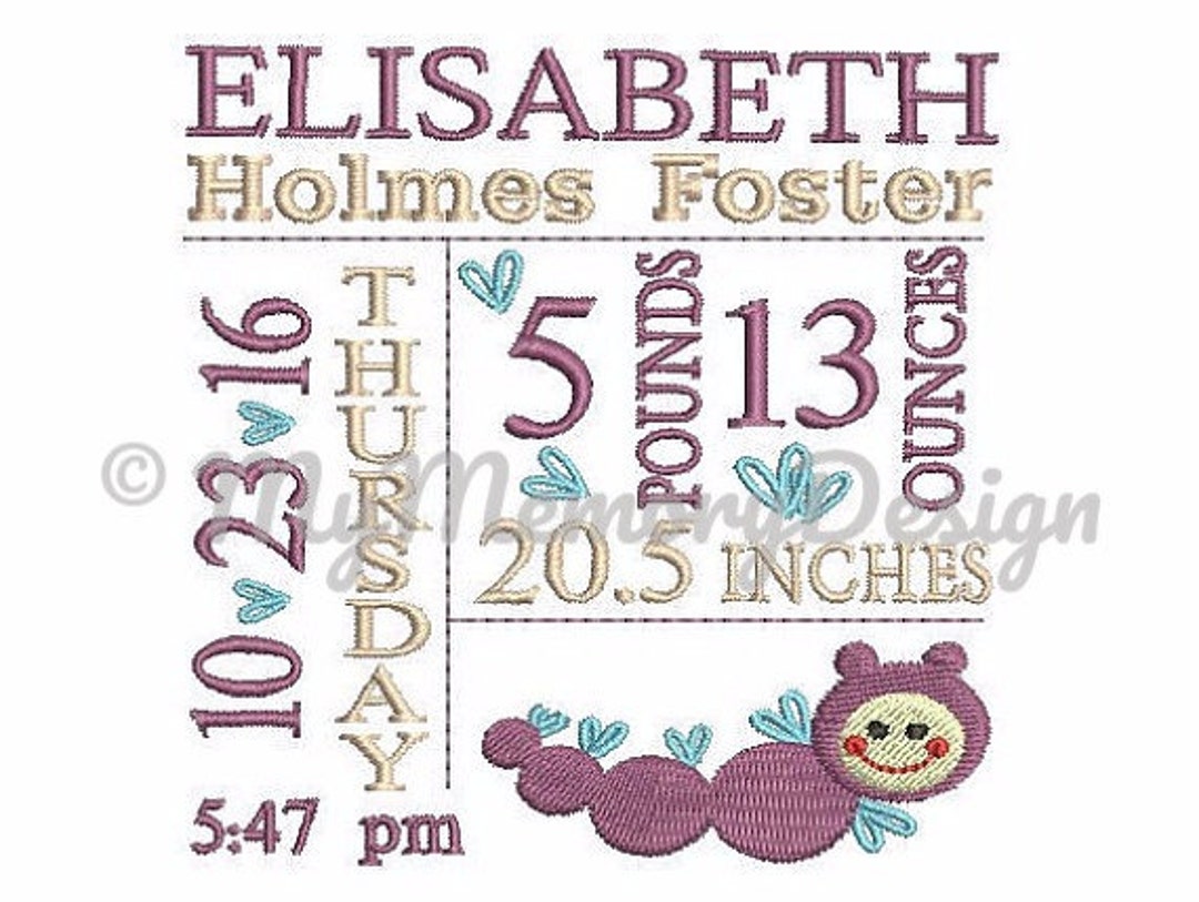 Baby Birth Template Embroidery Machine Design , Birth Announcement ...