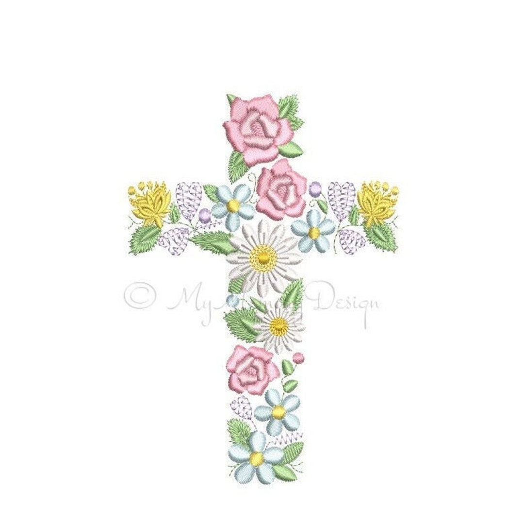 Floral Cross Easter Embroidery Design, Religious Embroidery Design ...