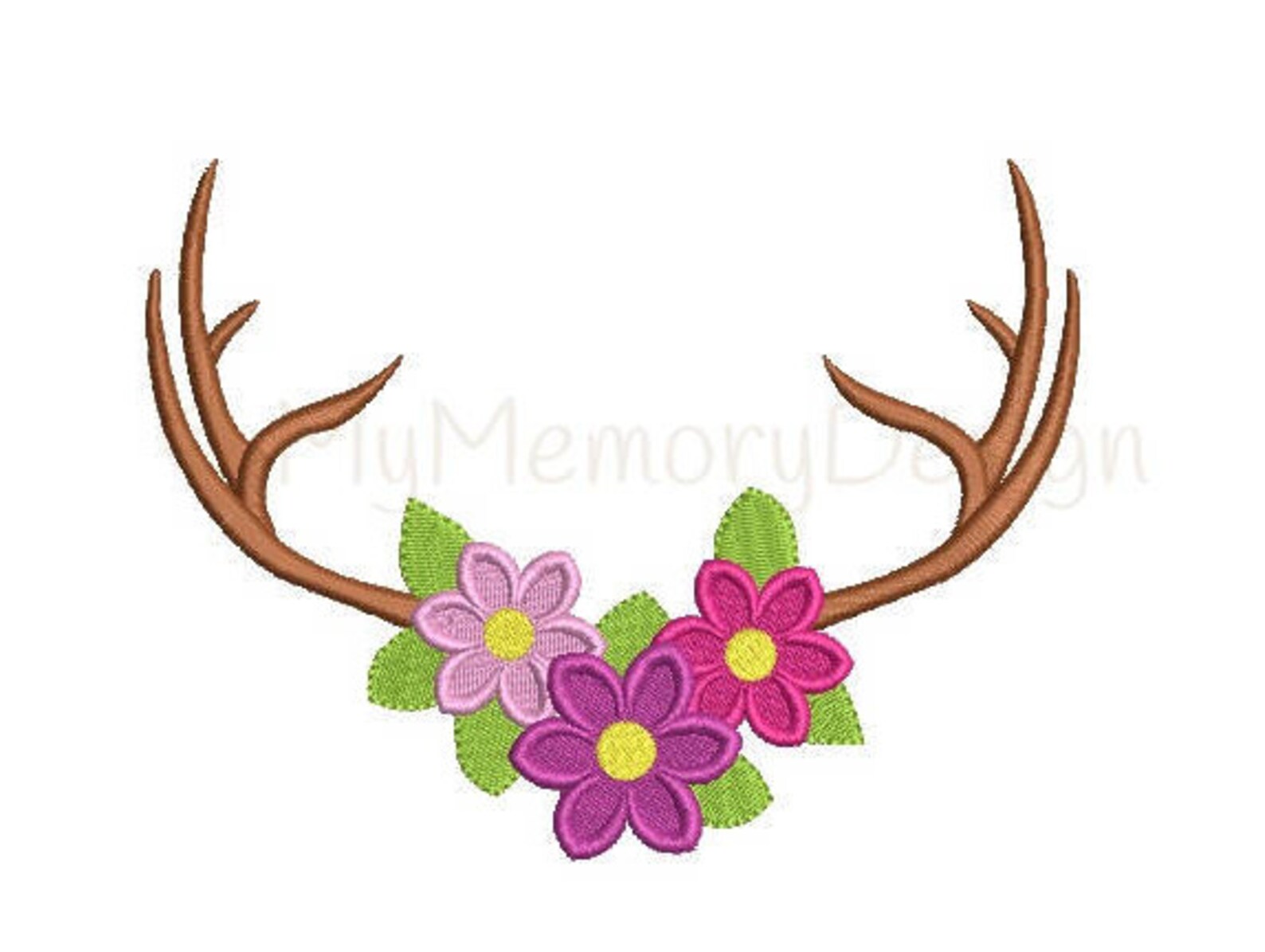 Deer Embroidery, Antler Embroidery Design- Summer Embroidery, Floral ...
