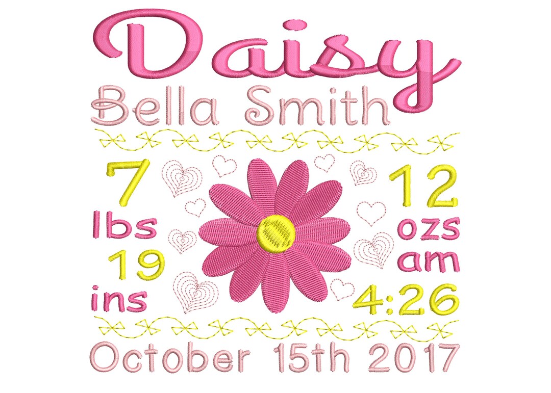 Flower Birth Announcement Embroidery Design - Birth Template Machine ...