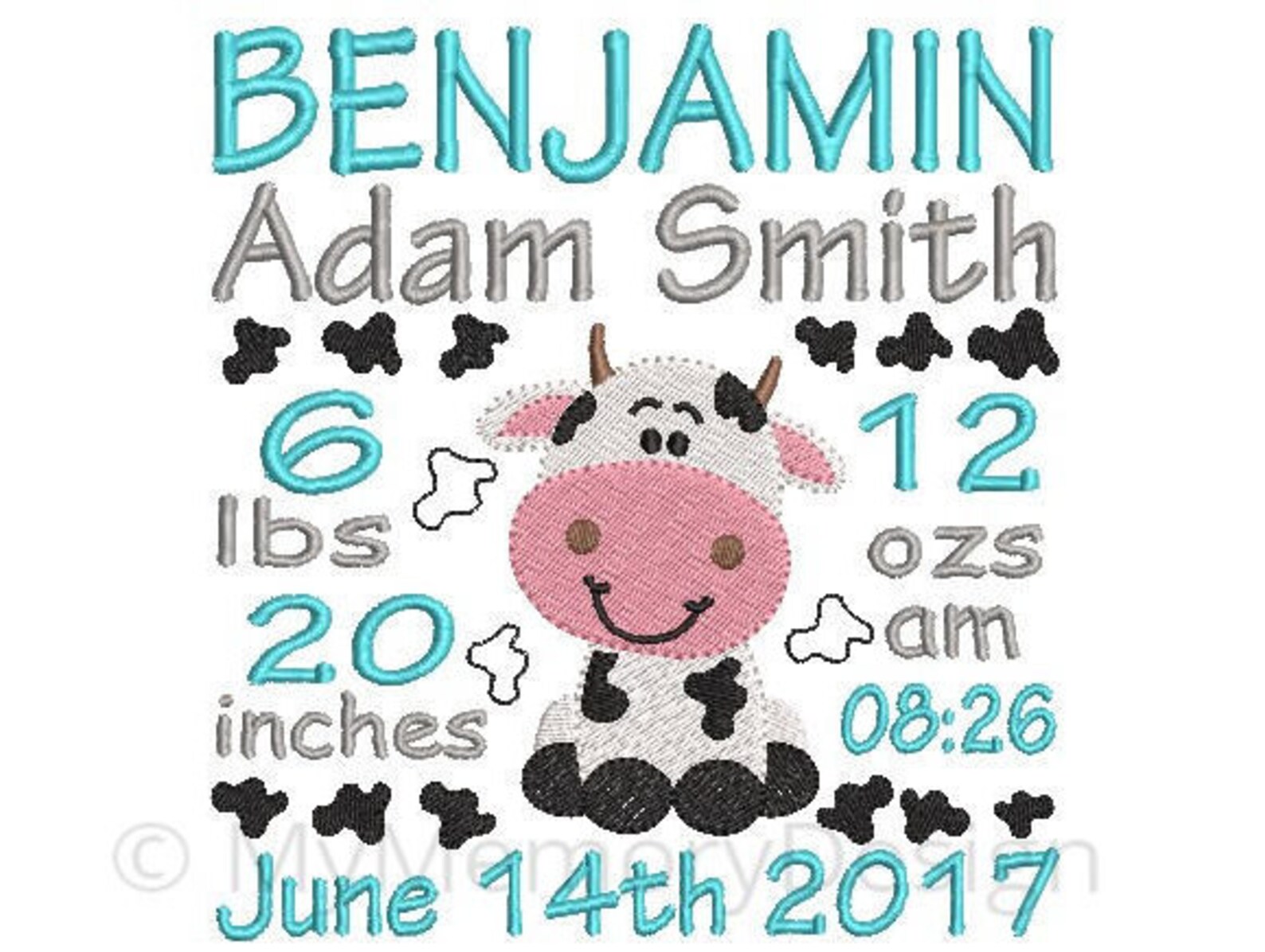 Boy Cow Announcement Embroidery Design Birth Template - Etsy