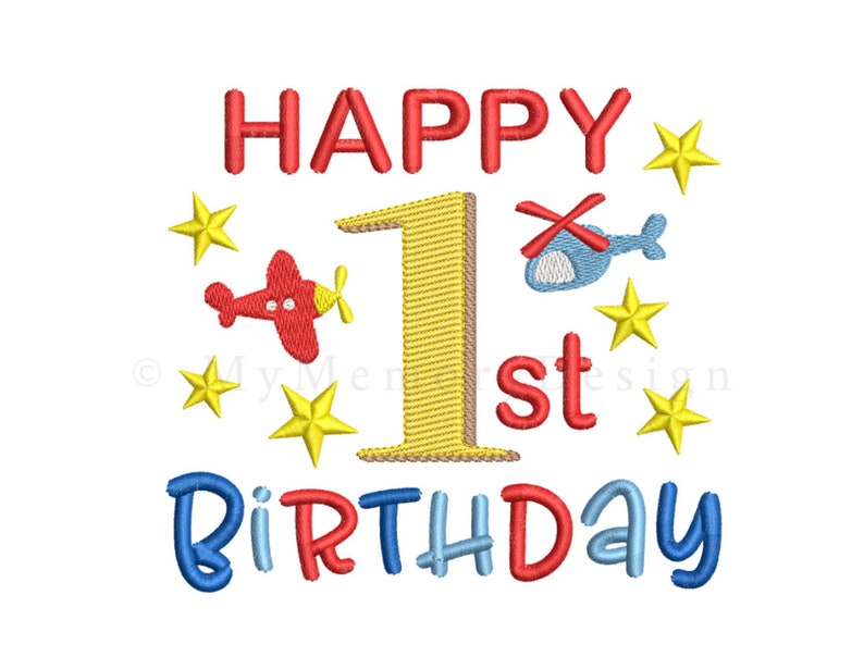 1st Birthday Boy Embroidery Design, Airplane Machine Embroidery Design ...