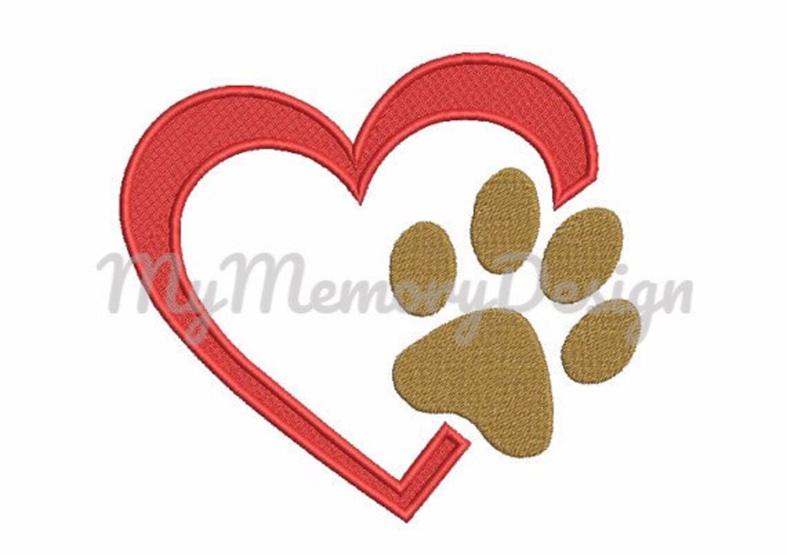 Paw With Heart Fill Stitch Embroidery Machine Design - Dog Embroidery ...