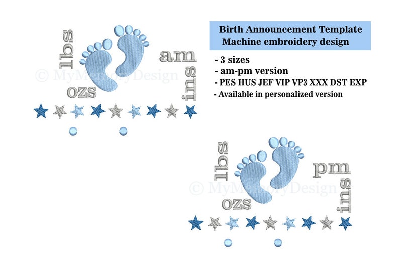 Birth Announcement Embroidery Design, Birth Template, Baby Feet ...