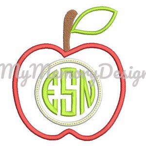Apple Embroidery Design, Apple Applique Design, School Embroidery ...