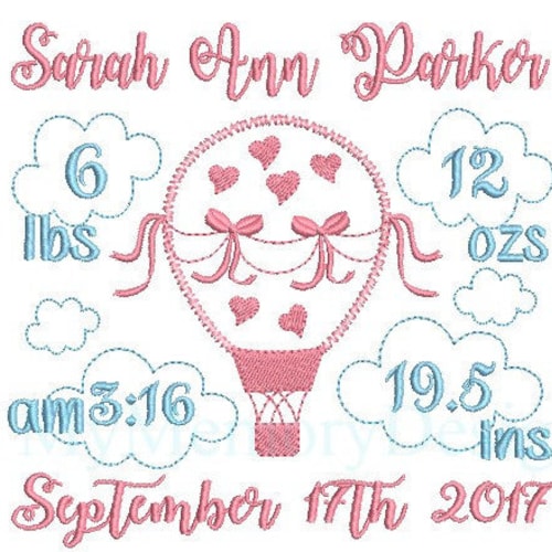 Birth Announcement Embroidery Design Baby Girl Embroidery - Etsy