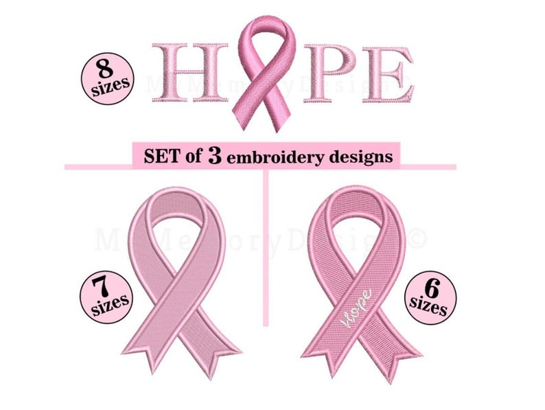 Breast Cancer Awareness Ribbon Embroidery Designs SET of 3 - Etsy