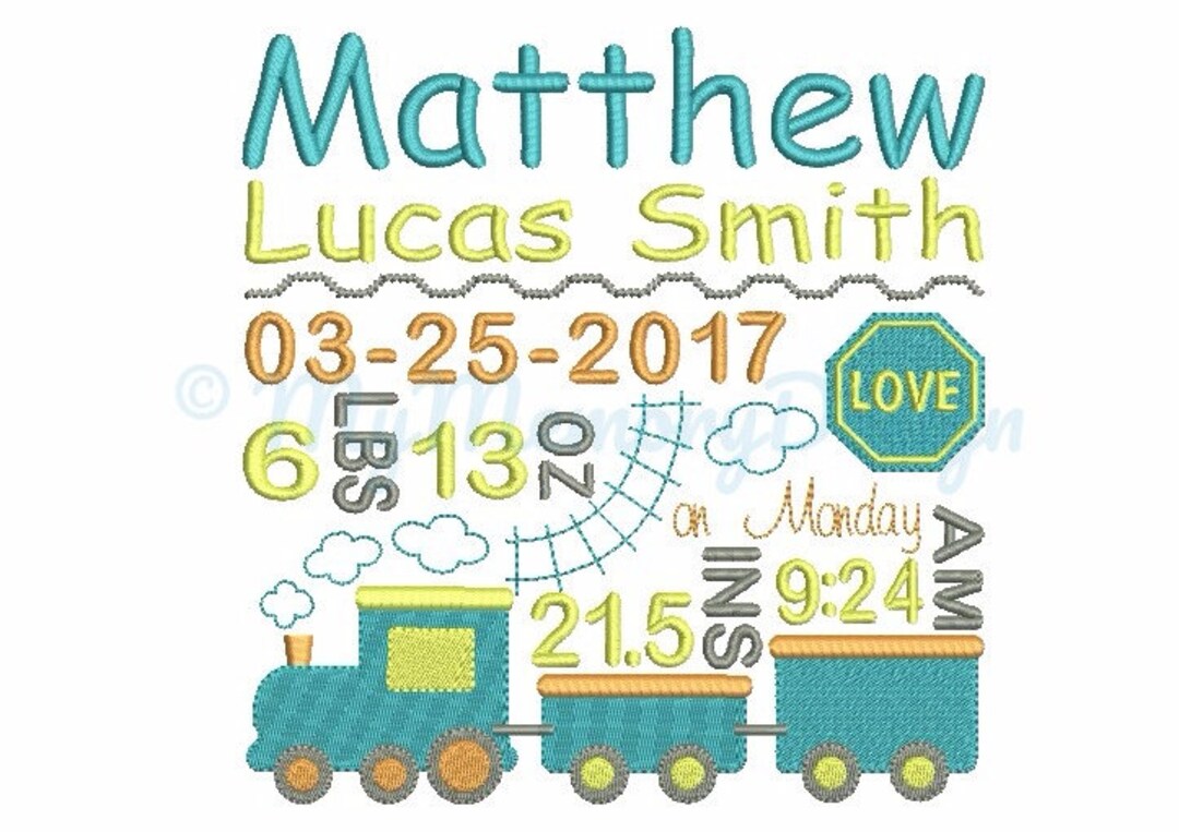 Train Birth Announcement Embroidery Design - Baby Subway Art Machine ...