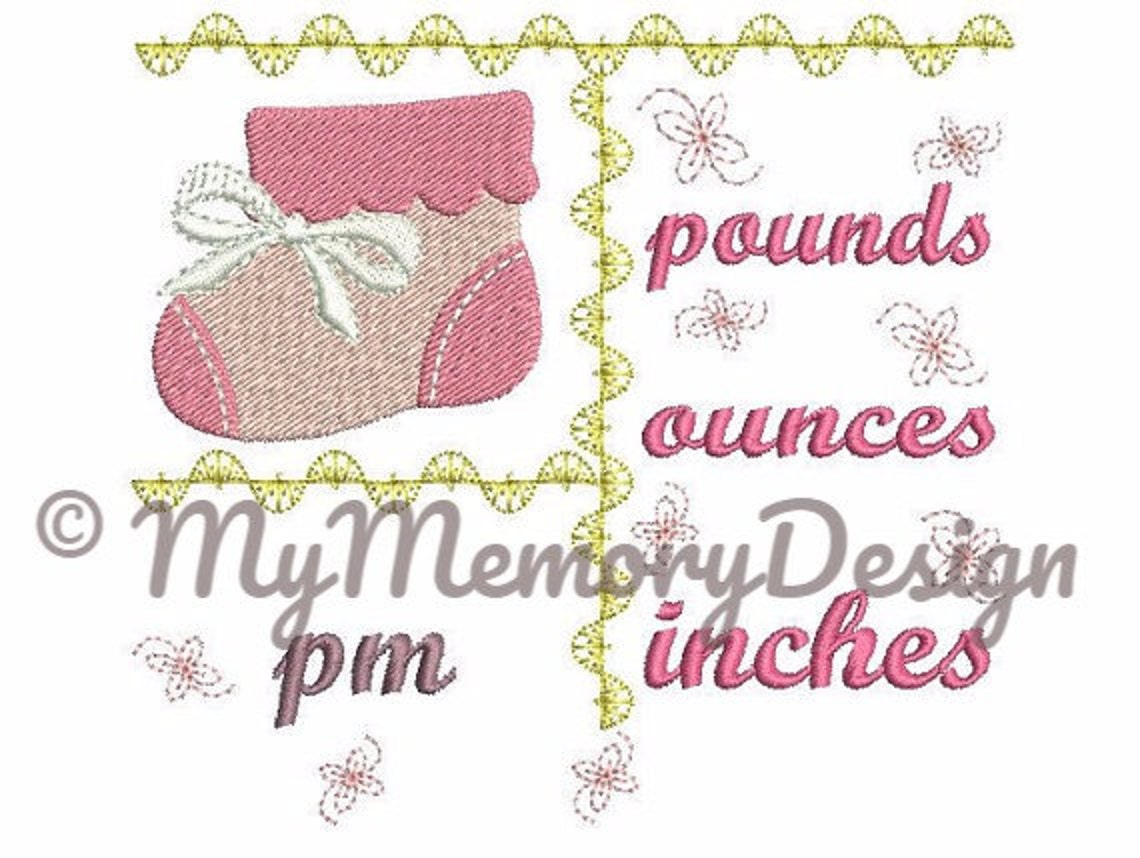 Birth Announcement Embroidery Design Birth Template Baby - Etsy