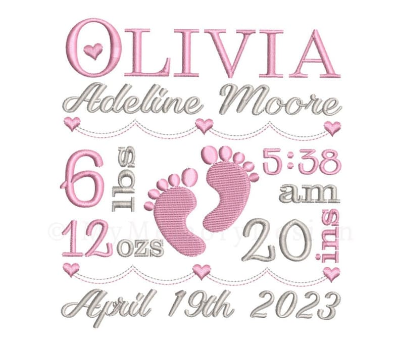Birth Announcement Embroidery Design, Birth TEMPLATE, Baby Girl ...