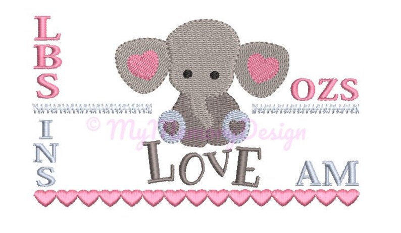 Elephant Birth Announcement Embroidery Design - Birth Template Machine ...