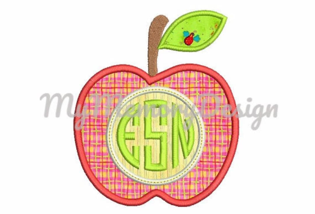 Apple Embroidery Design, Apple Applique Design, School Embroidery ...