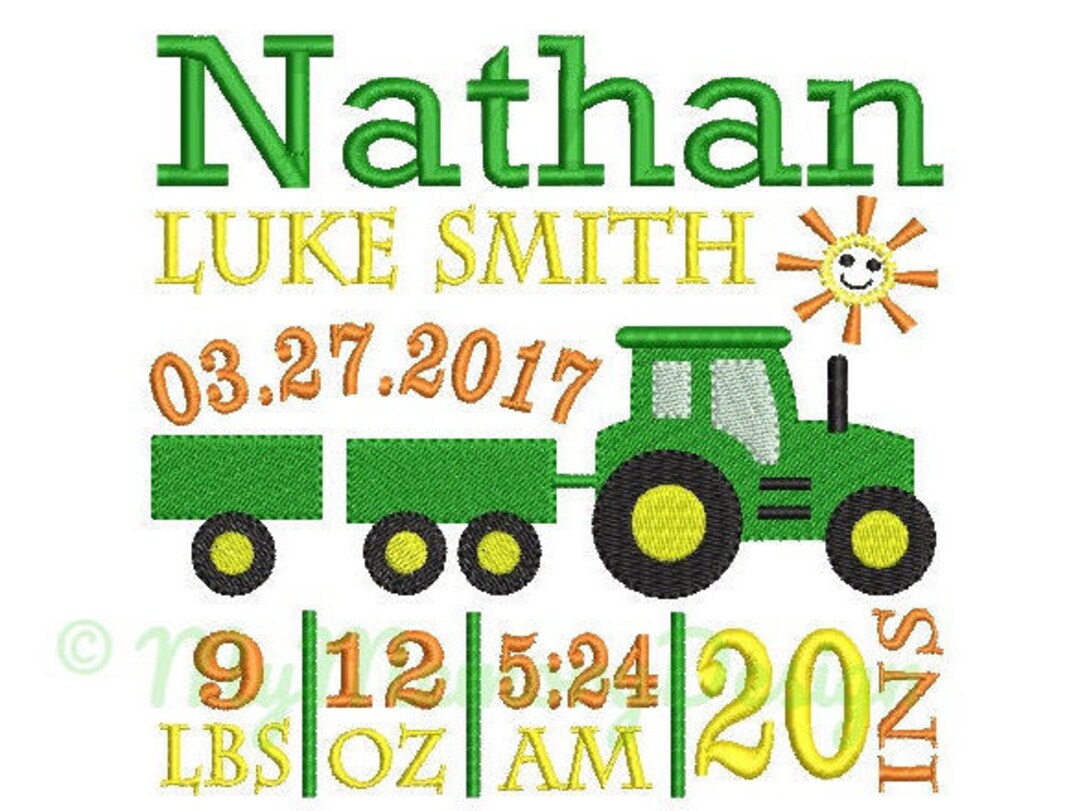 Tractor Birth Announcement Embroidery Design - Baby Subway Art Machine ...