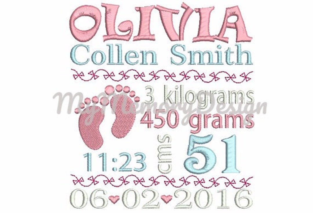 Baby Feet Design, Birth Announcement Embroidery Design, Baby Stats Foot ...