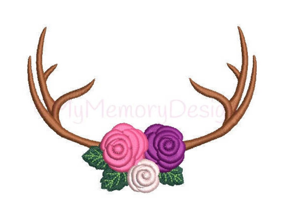 Deer Antler Embroidery Design - Floral Antler Design - Animal ...
