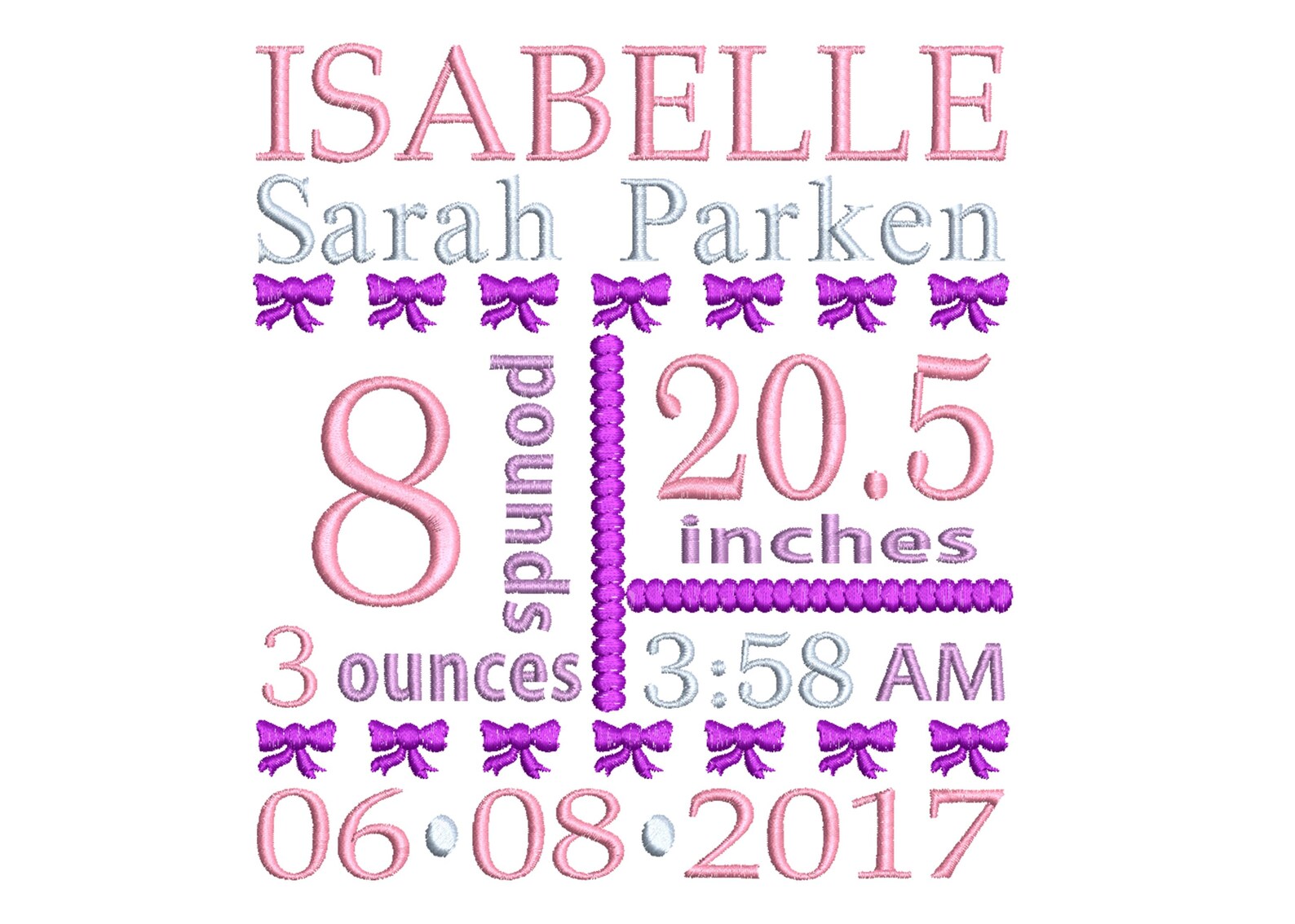 Birth Announcement Embroidery Design - Birth Template Machine ...