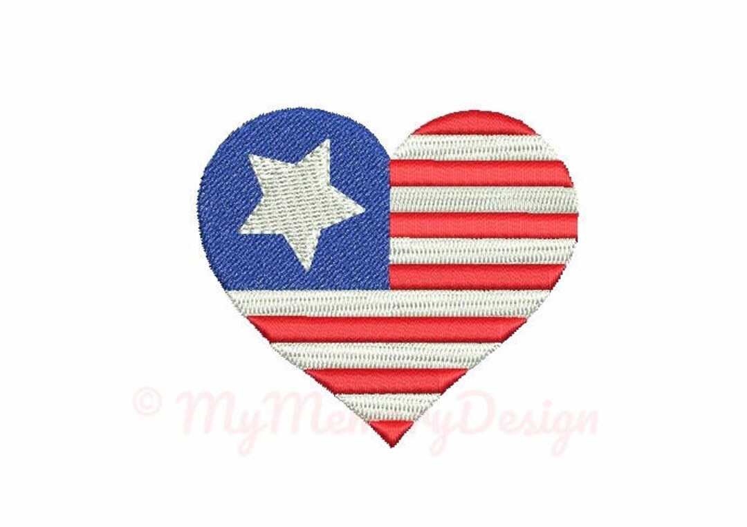 Heart Embroidery Design - Flag Embroidery - Patriotic Embroidery - Mini ...