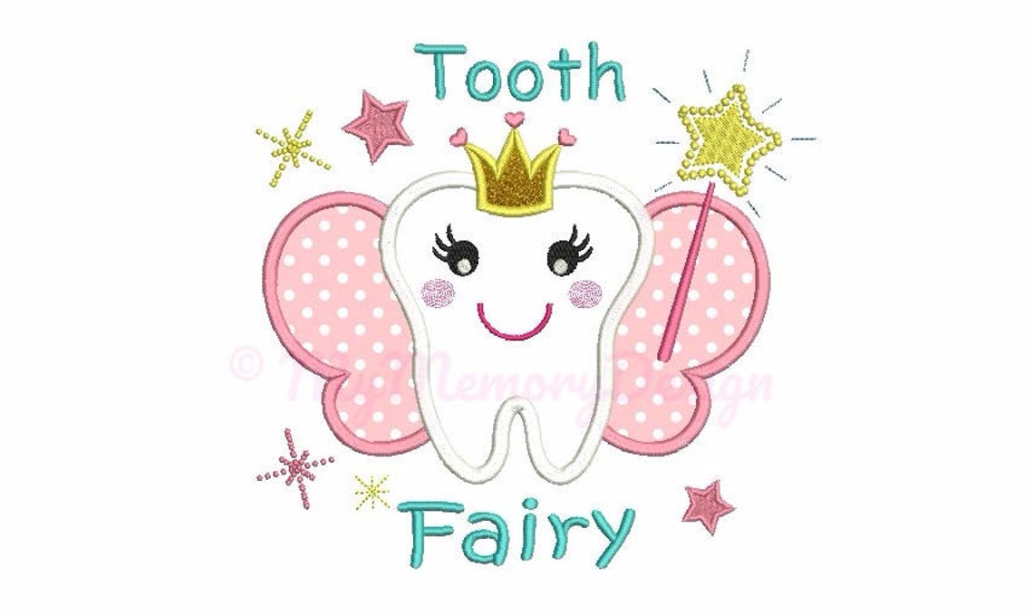 Tooth Fairy Embroidery Design - Tooth Applique - Machine Embroidery ...