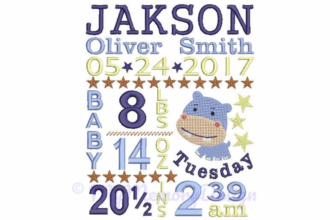 Birth Announcement Embroidery - Birth Template Embroidery - Baby ...