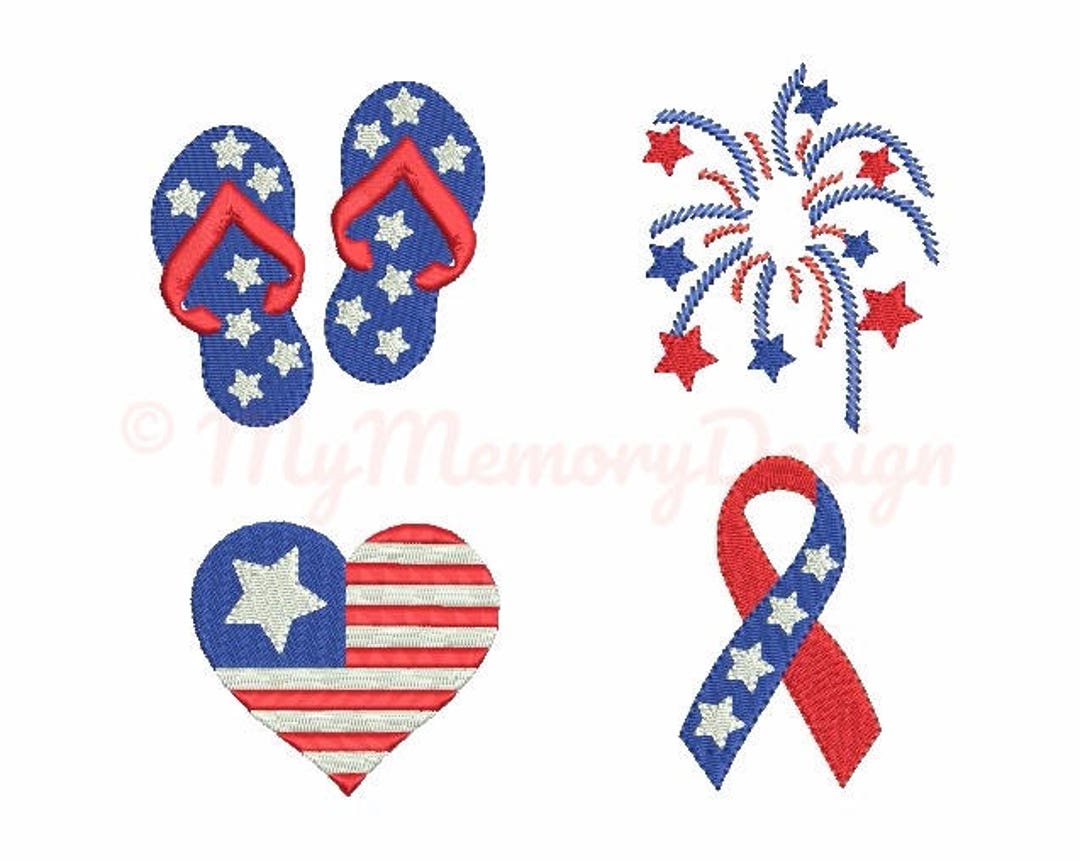 Patriotic Embroidery Design - 4th of July Embroidery Pattern - Set of 4 ...