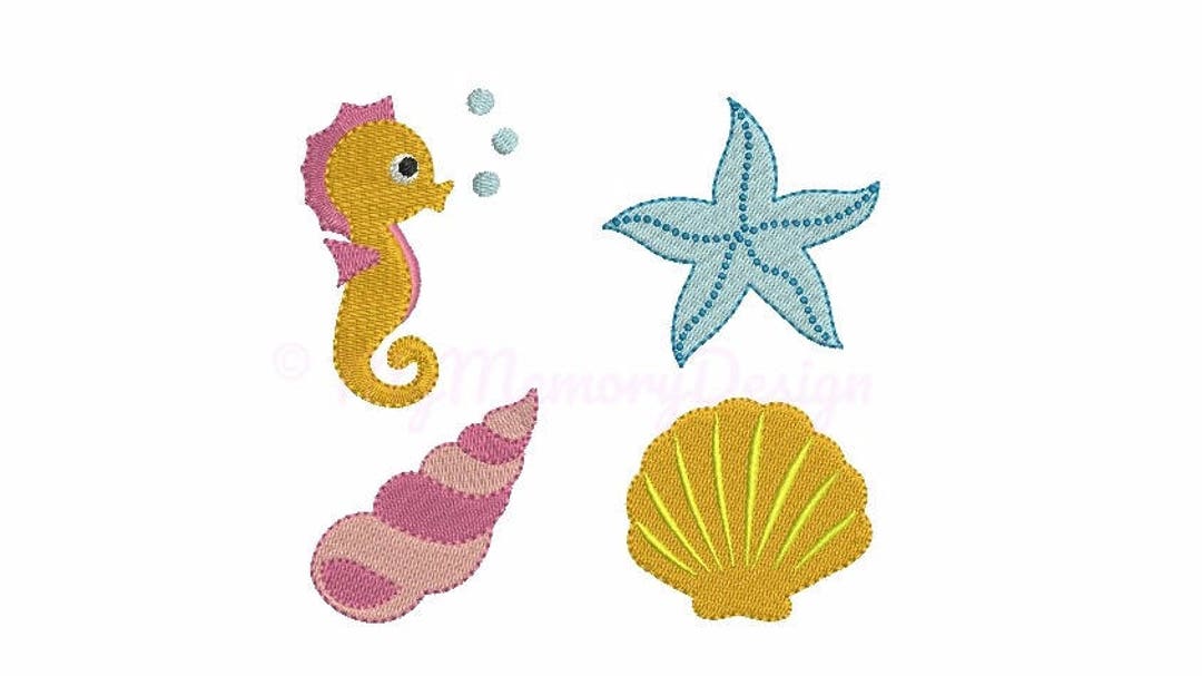 Mini Sea Animals Embroidery Design, Sea Shells Embroidery Design, Ocean ...