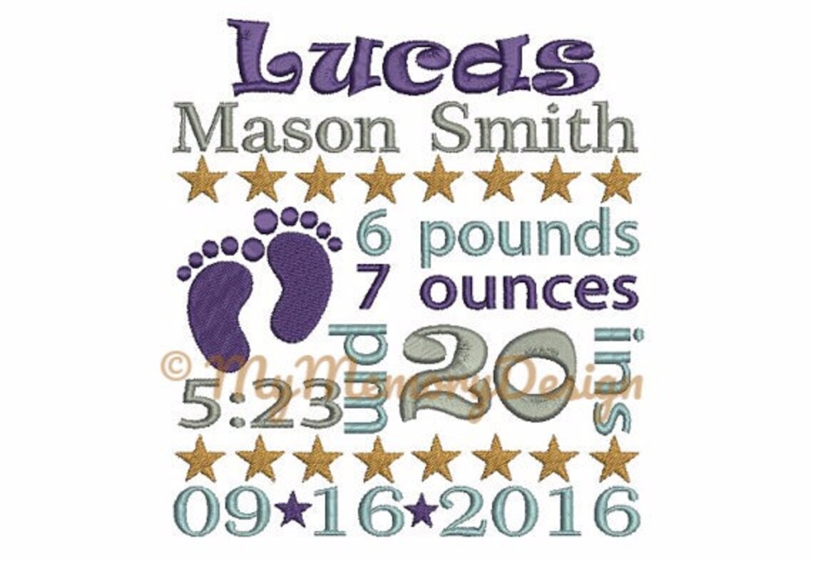 Birth Announcement Embroidery Design Baby Embroidery Design | Etsy