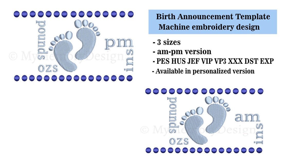 Baby Feet Birth Announcement Embroidery Design, Birth Template Machine ...