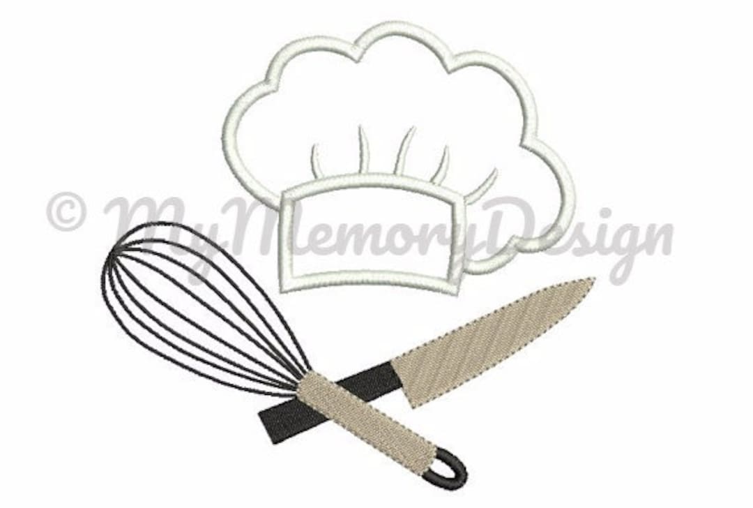 Cooking Embroidery Design, Kitchen Utensils Embroidery Design, Chef Hat ...