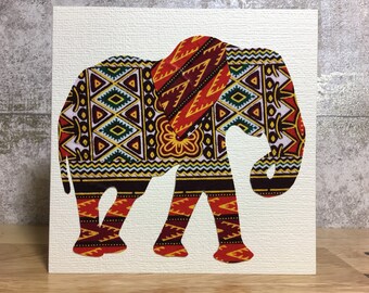 Elephant card in floral multi African print fabric elephant | Etsy