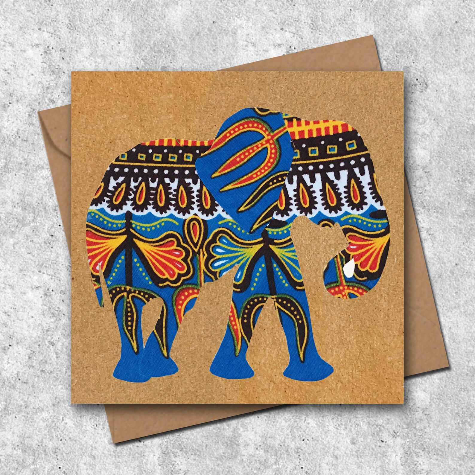 Elephant Card, Cut From African Dashiki Fabric in Assorted Colours ...