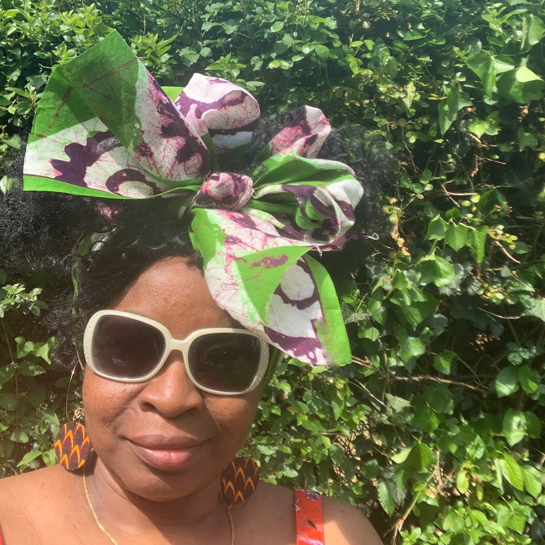 Green African Head Wrap, Green Headwrap, Green Batik Headwrap, African ...