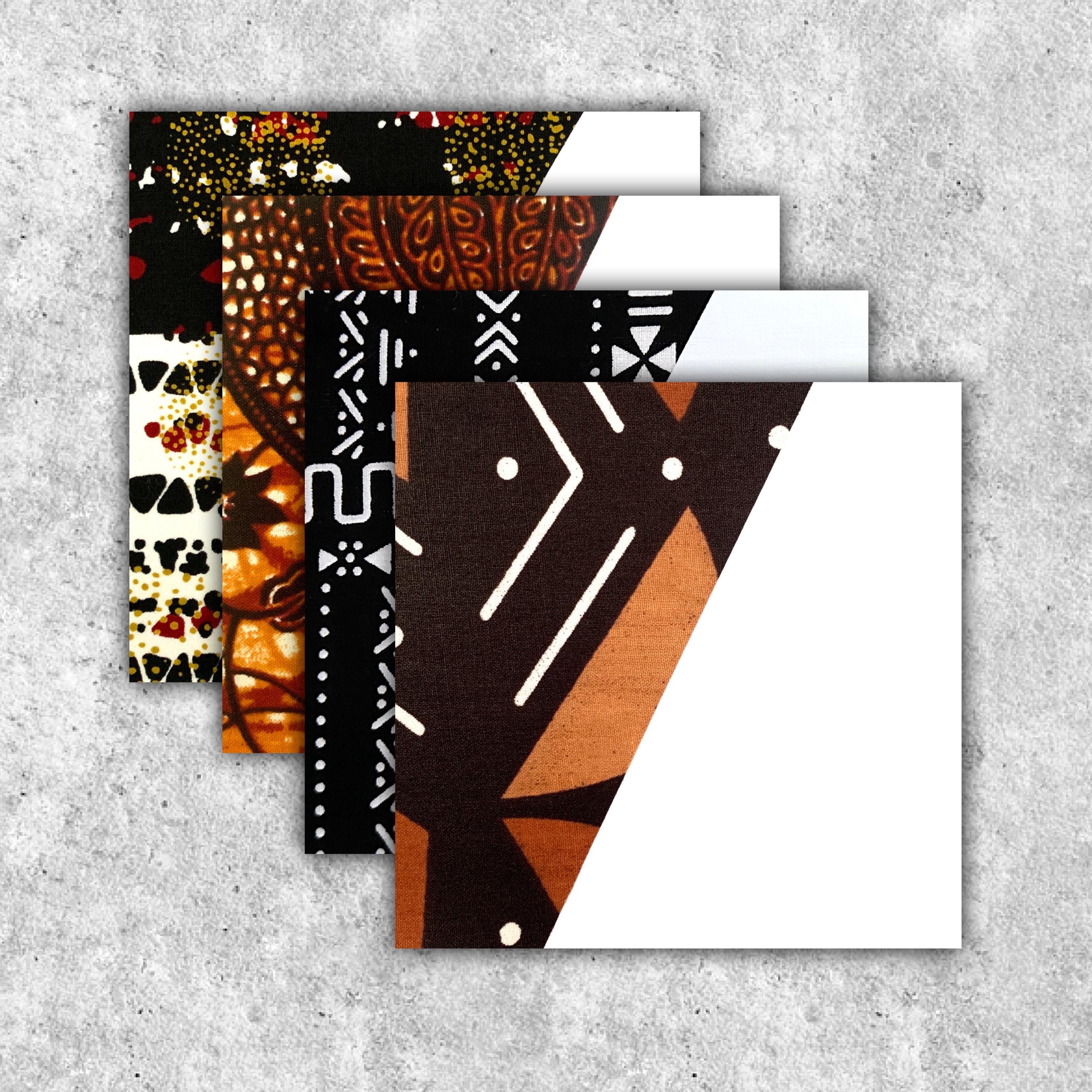 Pack of Four African Fabric Cards, Diagonal Design, Minimalist Vibe ...