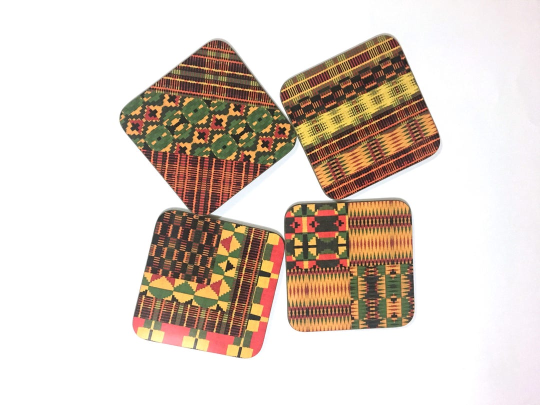 Pack of Kente Coasters, 4 African Coasters, Set of Wooden Coasters ...