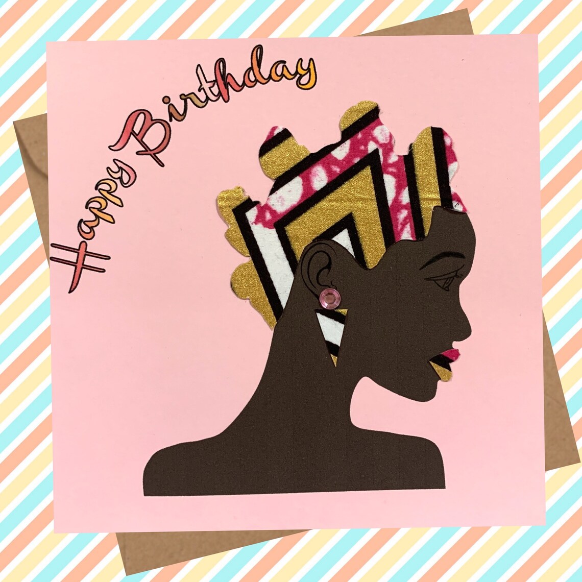 Pink Gold Bantu Knots Card Black Woman in Bantu Knots - Etsy