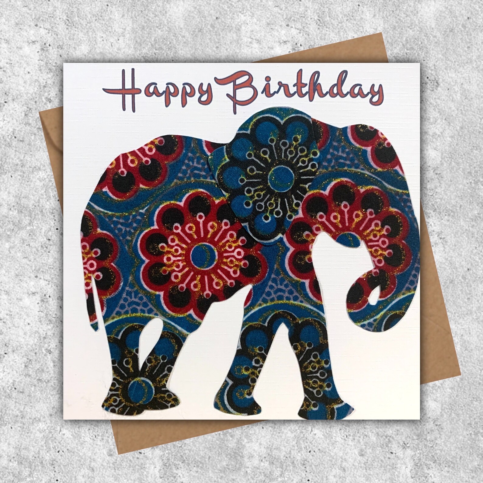 Elephant Card in Floral Multi African Print Fabric, Elephant Greeting ...